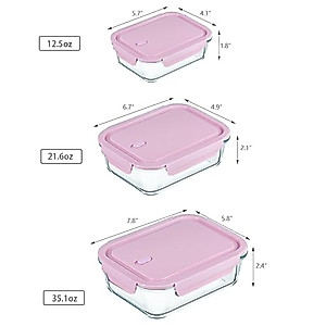TRBIDRBO 3 Packs Glass Meal Prep Containers Set, Glass Food Storage Containers with Lids for Meal Prep and Leftovers Microwave, Oven, Freezer Dishwasher Friendly (Pink)
