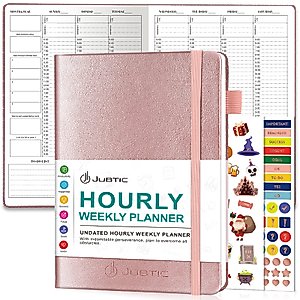 Planner – Undated Weekly & Monthly Life Planner with Time Slots, Appointment Book and Daily Organizer, Lasts 1 Year, A4 Size Hardcover – Rose Gold