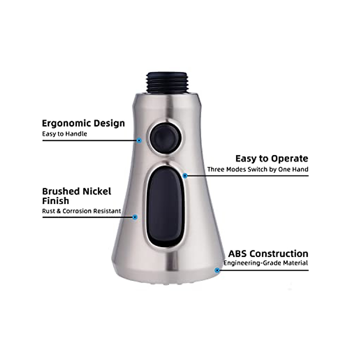 Pull Down Spray Head for Kitchen Faucet, 3-Function Kitchen Sink Spray Nozzle with 9 Adapters, Faucet Head Replacement Compatible with Moen, American Standard, Delta, Kohler Faucets, Brushed Nickel