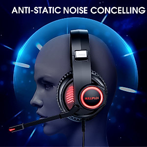 Gaming Headsets for Xbox One PC PS4 PS5 - Computer Over Ear Headphones with Noise Cancelling Mic & Stereo Sound for Nintendo Switch - Red