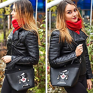 ENJOININ Funky Lady Face Purse for Women Casual Shopping Bag Top Handle Satchel Handbags Pu Leather Shoulder Bag Totes (Black A)