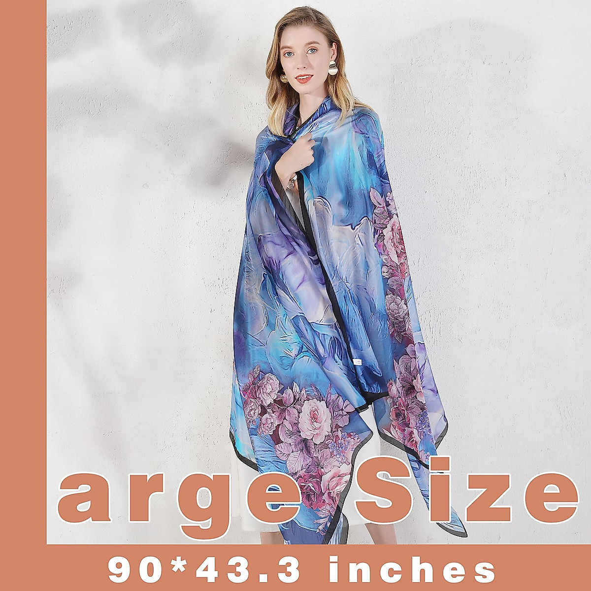 DANA XU 100% Mulberry Satin Silk Summer Travel Scarf Extra Large Women Floral Shawl Oversize Soft Wraps For Evening Dresses