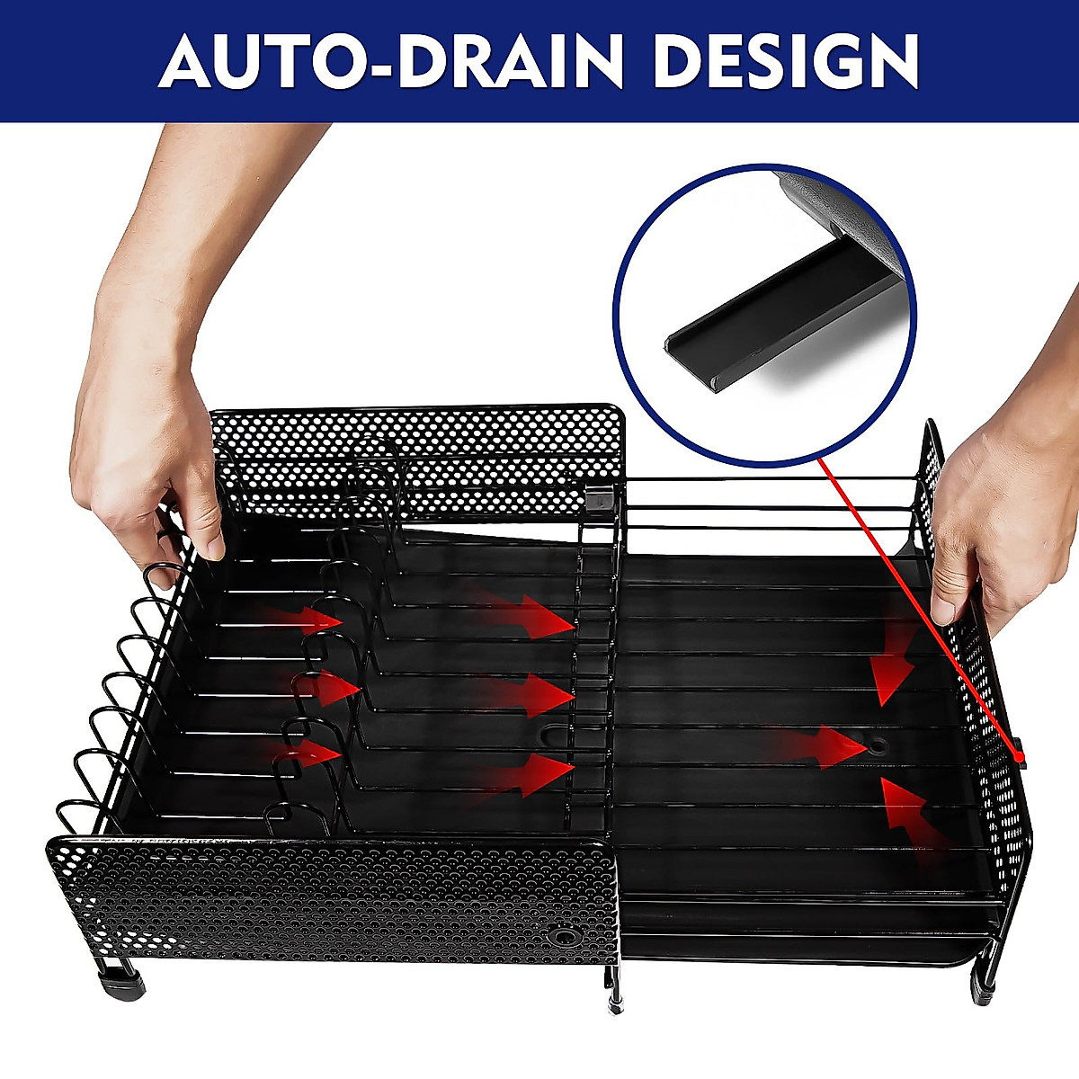 Extendable Dish Drying Rack for Kitchen Counter, Premium Stainless Steel Dish Dyer Rack, Multifunctional Black Dish Rack for Cookware, Bowl