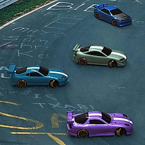 CALLPHA Turbo Racing 1:76 Scale Drift RC Car with Gyro Mini Full Proportional RTR 2.4GHZ Remote Control with 2 Replaceable Body Shell (C62 Cyan-Drift)