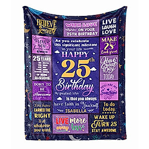 PREZZY Vintage Born in 1998 25 Year Old Blanket Happy 25th Birthday Decorations for Girls Women Throw Blanket Christmas Anniversary Ideas Gift Custom Name Cozy Soft Fleece Sherpa Blankets