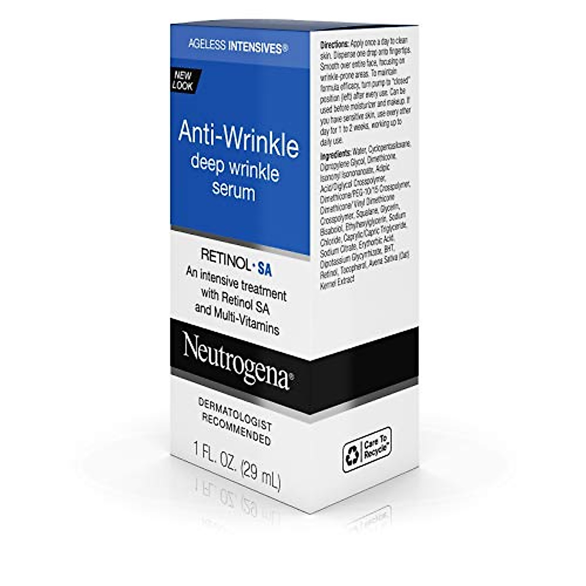 Neutrogena Ageless Intensives Anti-Wrinkle Deep Wrinkle Face Serum Treatment with Retinol SA & Multi-Vitamins to Reduce Crow's Feet, Laugh Lines, & Under Eye Wrinkles, 1 fl. oz
