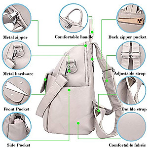 Women Fashion Backpack Purse Waterproof Bookbags Travel Shopping Rucksack Convertible Ladies Shoulder Bag (Light Gray【PU】)