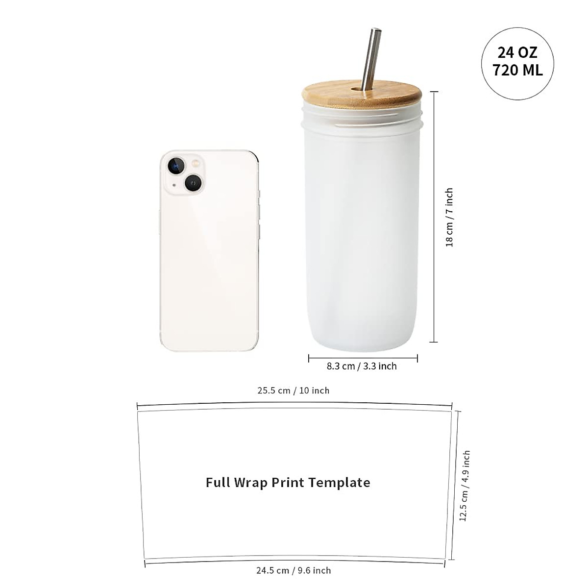 PYD Life Sublimation Glass Blanks Mason Jar Tumblers Cans Frosted 24 OZ with Bamboo Lid and Stainless Steel Straw,Wide Mouth Tumbler Cups Jar for Tumbler Heat Press 4 Pack