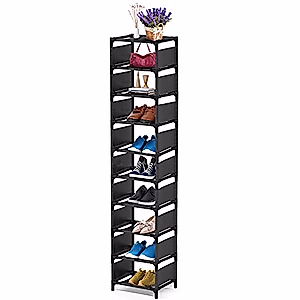 esonstyle 10 Tiers Shoe Rack, Space Saving Shoe Shelf Organizer, Tall Narrow Shoe Rack for Door Entryway, Closet