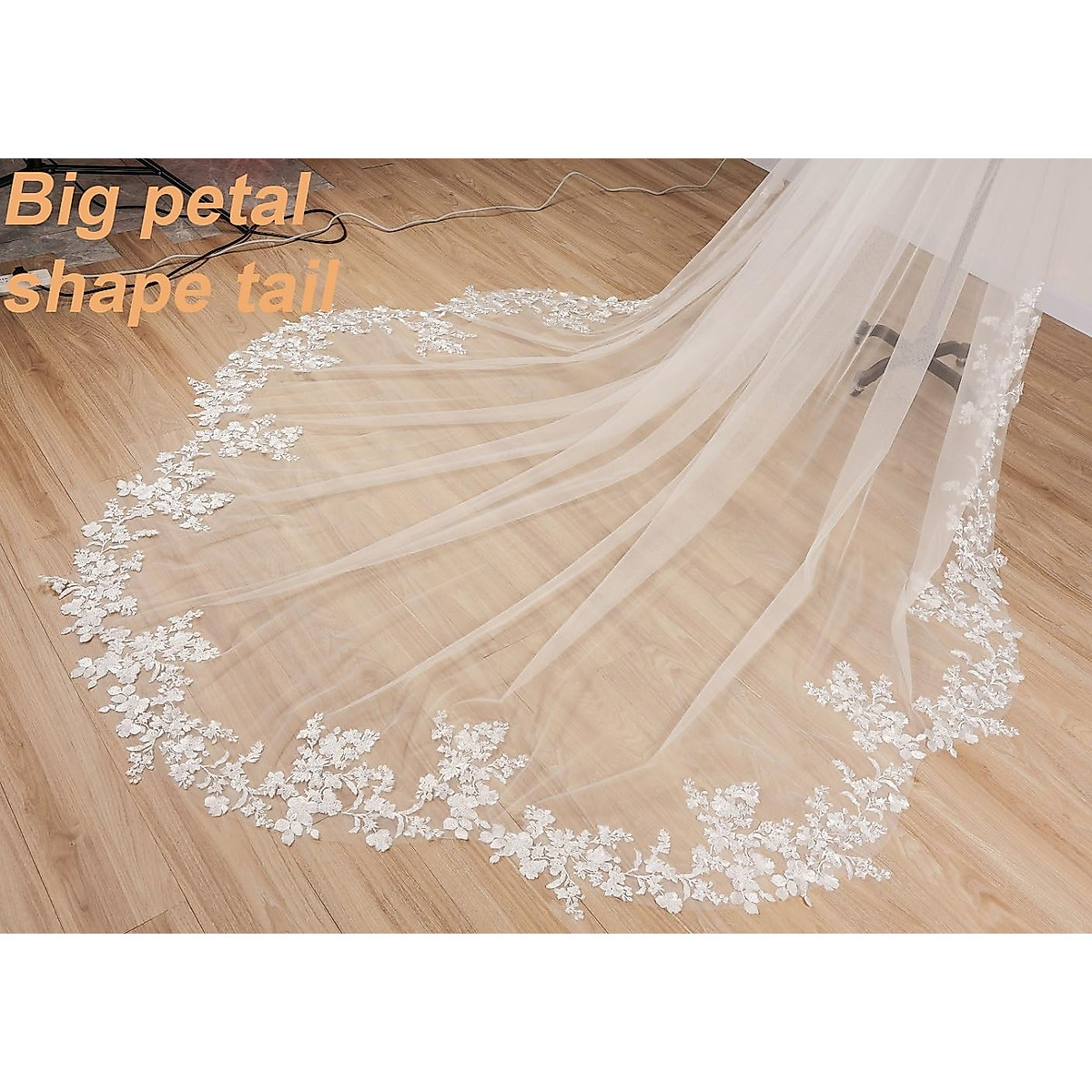 ELAWBTY 1 T Floral Lace Wedding Bridal Veil F20 Ivory Cathedral