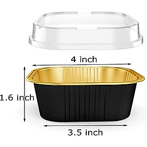 iHomeSet 50 Pcs 10 oz Aluminum Foil Cupcake Cups with Lids, Square, Black, Disposable, Party, Casual Gathering