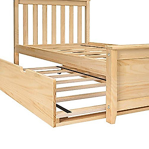 Max & Lily Twin Bed, Wood Bed Frame with Headboard For Kids with Trundle, Slatted, Natural