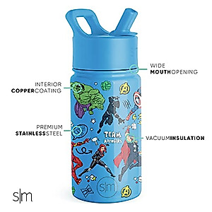 Simple Modern Marvel Avengers Kids Water Bottle with Straw Lid | Insulated Stainless Steel Reusable Tumbler Gifts for School, Toddlers, Girls, Boys | Summit Collection | 14oz, Avengers Heroes