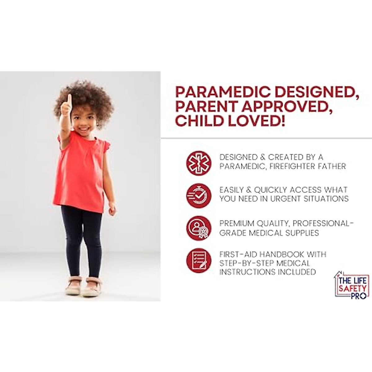 Portable First Aid and CPR Kit for Children - Ideal for Home, Car, School, Camping, and Travel. Latex-Free Bandages – Custom First Aid Guide by The Life Safety Pro