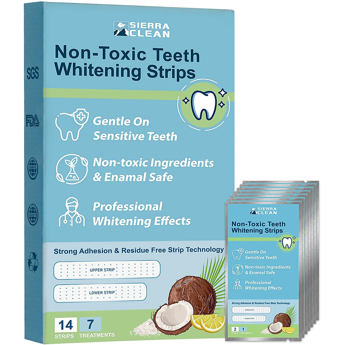 Sierra Clean Teeth Whitening Strips 7 Treatments, Sensitivity Free Enamel Safe, Fast Teeth Whitening Kit, Dentist Recommended Remove Coffee Tea Smoking Stains
