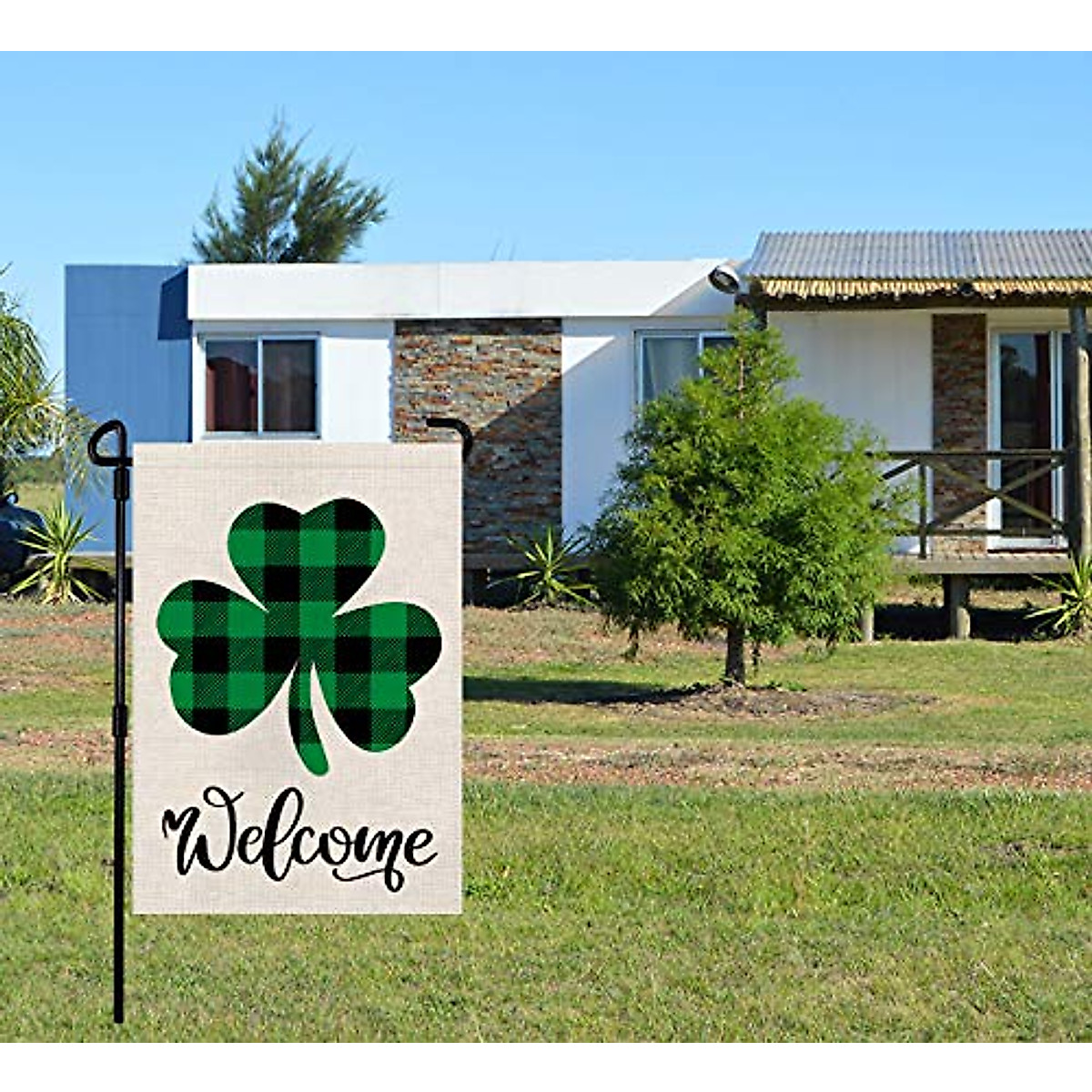St Patricks Day Garden Flag Welcome Shamrocks Yard Outdoor Decoration Vertical Double Sized Burlap Spring Summer Holiday Decors 12.5 x 18 Inch