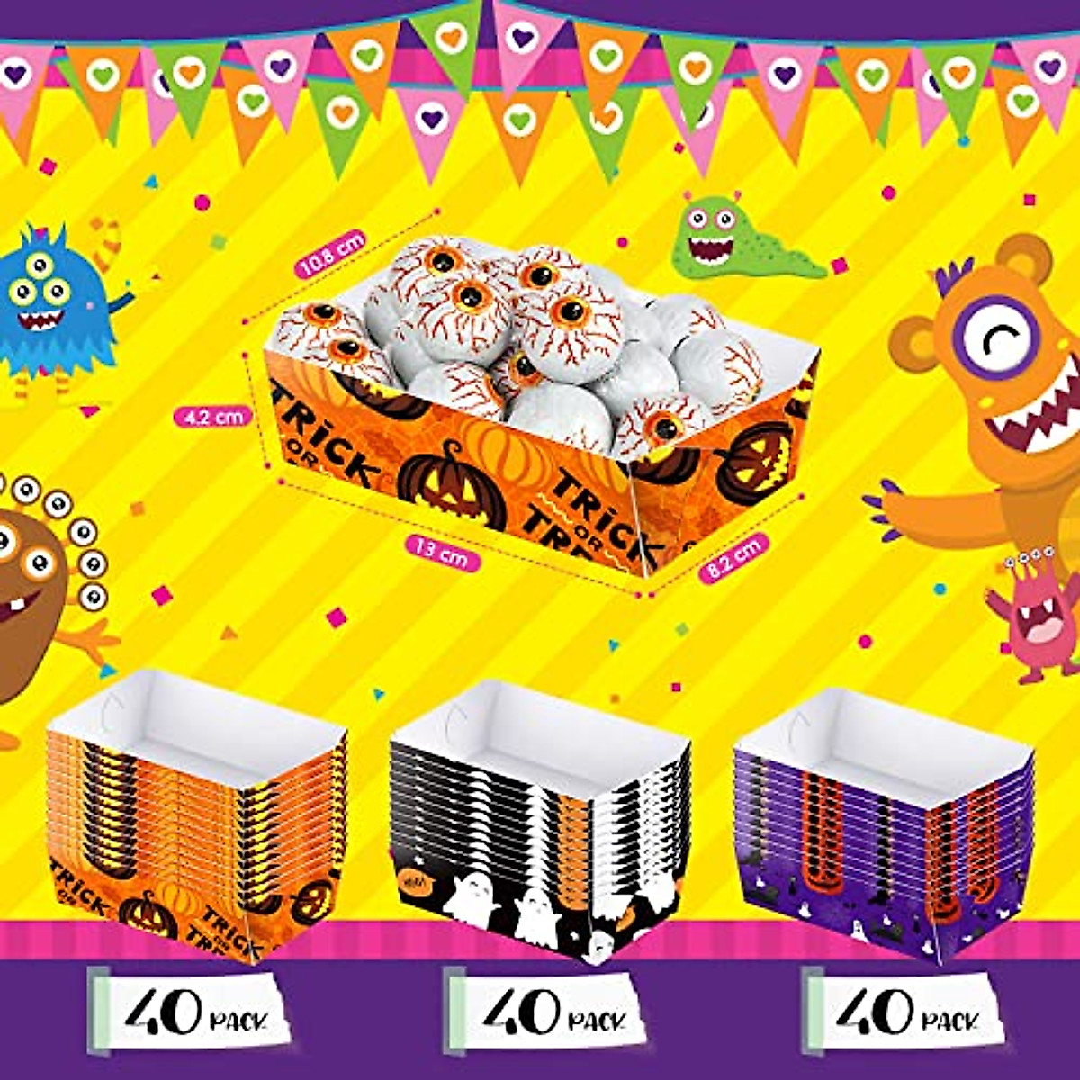 120 Pieces Halloween Paper Food Trays Nacho Trays Halloween Treat Snack Candy Holder Trays Disposable Serving Trays for Halloween Decorations Trick or Treat Party Supplies(5.12 x 3.23 x 1.65 Inches)