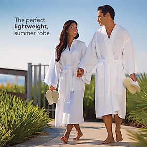 Waffle Robe for Women by BOCA TERRY, Waffle Knit Robe, Long Cotton Kimono Hotel Bathrobe, White Small/Medium