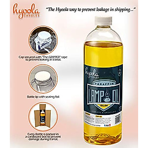 Liquid Paraffin Lamp Oil - Yellow Smokeless, Odorless, Ultra Clean Burning Fuel for Indoor and Outdoor Use - Highest Purity Available - 32oz - by Hyoola Candles