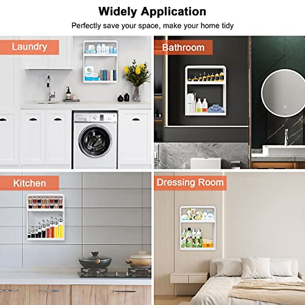 HarJue Shower Storage Shelf, Self Adhesive Shower Caddy Basket Waterproof Bathroom Storage Organization- No drill Unit Organizer Racks for Inside Shower Bathroom Kitchen, 2 Tier, Plastic-White