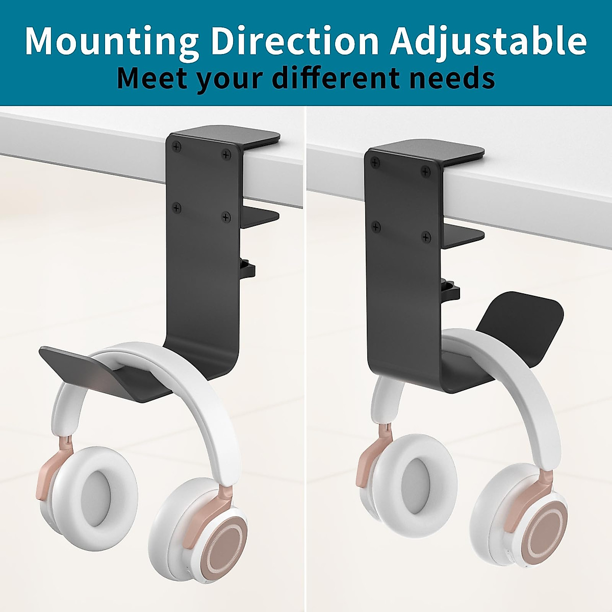 tiebutie Universal Metal Headphone Holder Hook Hanger Headset Holder Stand Under Desk with Adjustable Arm Clamp PC Gaming Headset Headphone Stand Mount for Most Headphones and Other Accessories