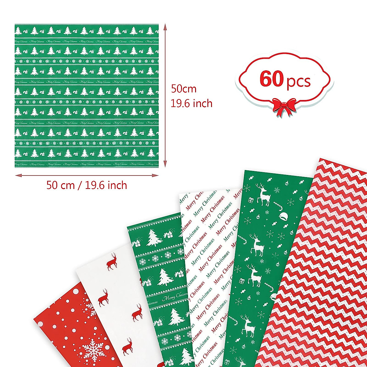 Naler Christmas Tissue Paper Bulk Pack Xmas Holiday Premium Decorative Gift Wrapping Tissue Paper for Christmas Gift Wrapping Birthday Festival Party Decoration, 20 X 20 Inch, 60 Sheets