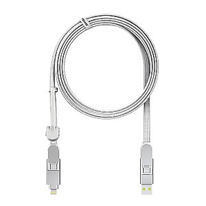Rolling Square inCharge XL 6-in-1 Multi Charging Cable, Portable USB and USB-C Cable with 100W Ultra-Fast Charging Power, 6.5 Ft/2m, Glacier White