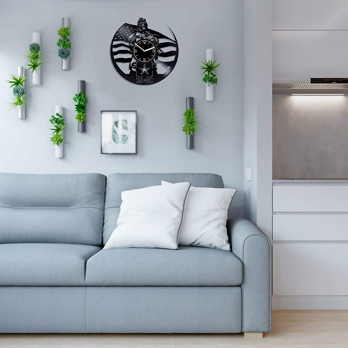 Kovides U.S. Army Vinyl Record Wall Clock USA Army Wall Art Wall Clock Large U.S. Arm Vinyl Clock Army Clock U.S. Army Wall Clock Modern U.S. Army Gift U.S. Army Home Decoration Gift for Men