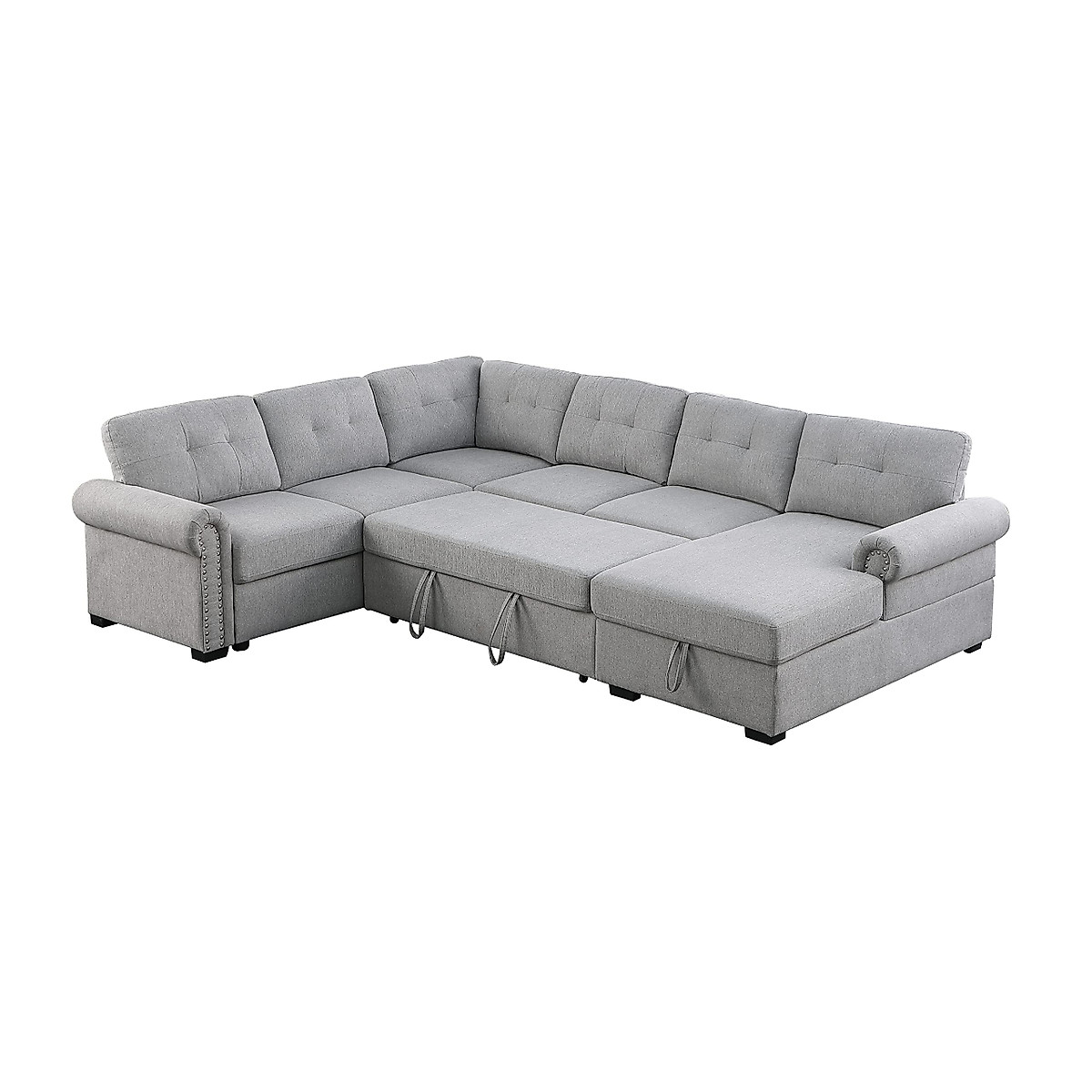 Sleeper Sofa with Pull Out Couch 6 Seater Modular Sectional Sleeper Sofa Bed with Storage Chaise, Fabric Sofa Sleeper Couch with Pullout Bed