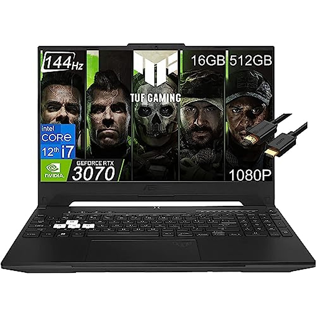 ASUS TUF Dash F15 Gaming Laptop (15.6 inches 144Hz, Intel 12th Gen i7-12650H, 16GB DDR5 RAM, 512GB PCle SSD, Geforce RTX 3070 8GB), Thunderbolt 4, Backlit KB, WiFi 6, IST Cable, Win 11 Home - Black