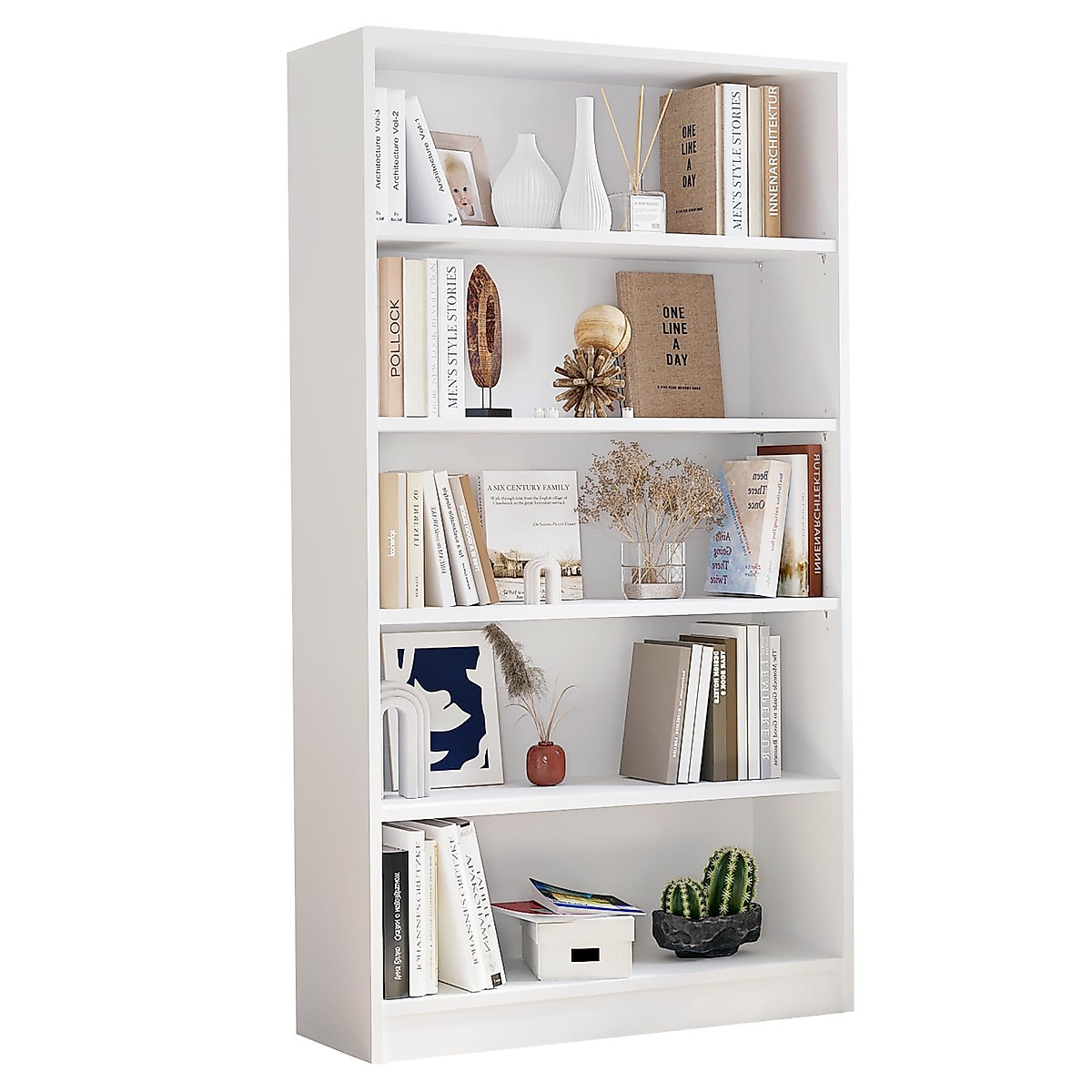STARY 60 Inch Tall Bookcase,5-Shelf Bookshelf,Adjustable Shelves for Home Office,White