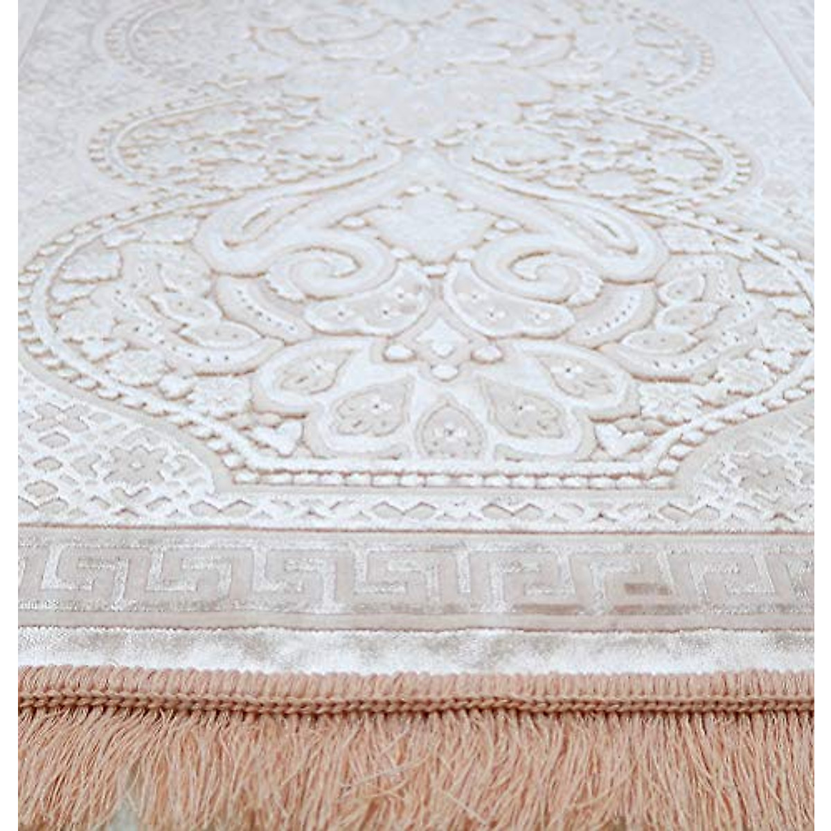 Modefa Velvet Prayer Rug - Soft Plush Turkish Janamaz Sajada Carpet for Men and Women - Plain Solid Prayer Mat Ramadan Eid Gift - with Prayer Beads - Floral Luxury Paisley (Blush Pink)