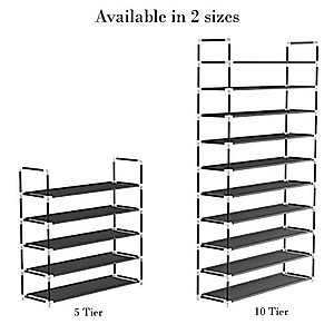 Lavish Home Shoe Storage Rack – 10-Tier Shoe Organizer for Closet, Bathroom, Entryway – Shoe Shelf Holds 50 Pairs Sneakers, Heels, Boots (Black)