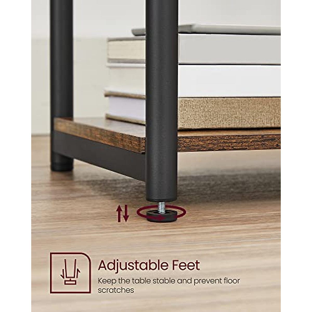 VASAGLE Side Table, Small End Table, Nightstand for Living Room, Bedroom, Office, Bathroom, Rustic Brown and Black ULET271B01, 5.7 " L X 11.8 " W X 19.7 " H