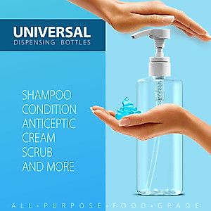 Bar5F 16-Ounce Emoty Plastic Shampoo and Conditioner Pump Bottles, BPA-Free, Crystal-Clear, Ideal for Lotion, Body Wash, Cream, Liquid Soap, Shower, Guest Room, 3-Pack