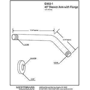 Westbrass D302-1-07 1/2" IPS x 10" Wall Mount Shower Arm with Sure Grip Flange, 1-Pack, Satin Nickel