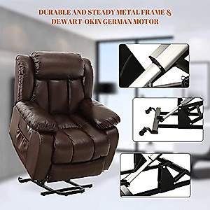 Harkawon Dual Motor Recliner Chair for Adults, Genuine Leather Lay Flat Sleeping Power Lift Chair for Elderly, Power Lift Chairs, with Massage and Heating (Brown)