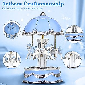 Saeifin Carousel Horse Music Box Gifts U R My Sunshine,Color Changing LED Lights Musical Carousel for Girls Women Mom Daughter,Christmas Anniversary Valentines Day Present Birthday Gifts (Blue)
