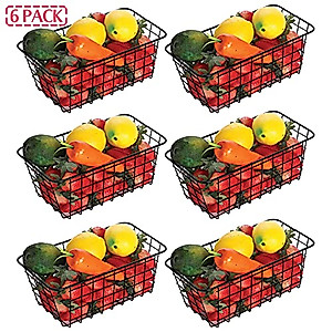 XINFULL 6 Pack Wire Storage Baskets Household Metal Wall-Mounted Containers Organizer Bins for Kitchen Bathroom Freezer Pantry Closet Laundry Room Cabinets Garage Shelf, Medium