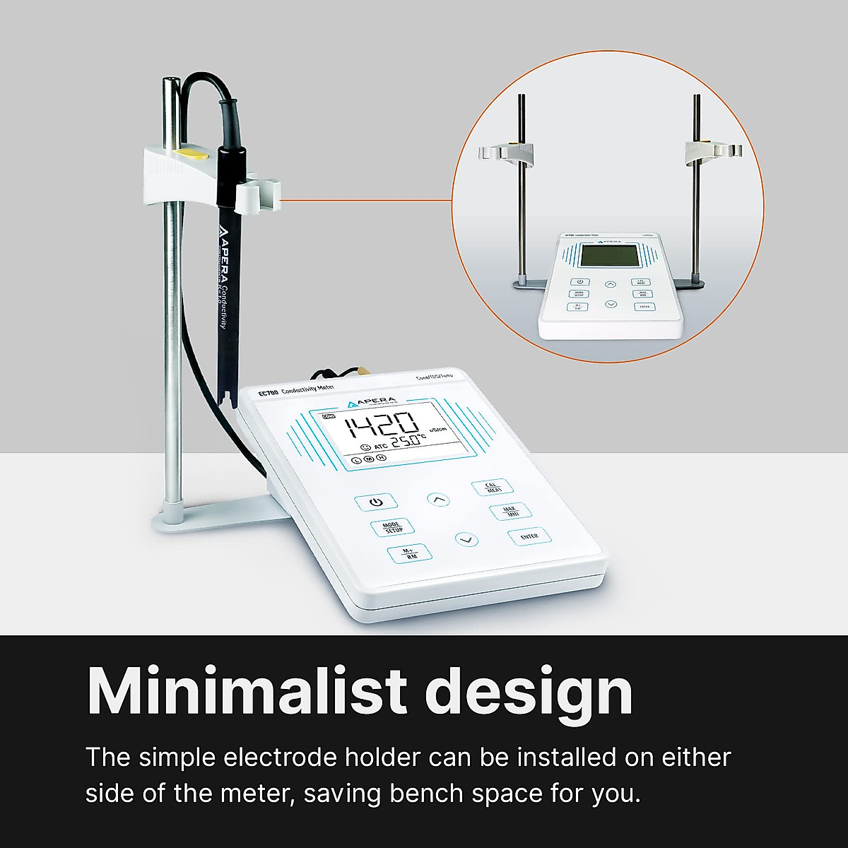 Apera Instruments AI502 EC700 Benchtop Lab Conductivity/Temperature Meter, Plastic, 1% F.S Accuracy, 0-200.0 mS/cm Range, 1-4 Points Auto Calibration