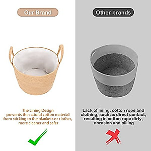 Homlikelan 46L Cotton Rope Woven Storage Basket,Blanket Basket with Handles Wicker Laundry Basket for Clothes,Toys,Pillows,Towels,Shoes,Plant Hampers for Bedroom,Living Room,Bathroom,Nursery Brown