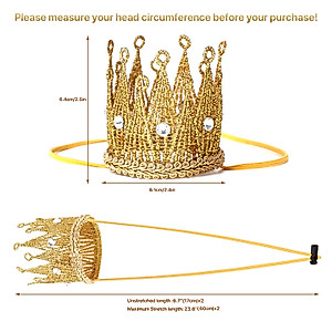 Qishare Baby Photo Prop Crown Elastic Headbands, 2Pcs Princess Tiara Crown Birthday Hat for Baby Boy Girl, Party Hat for Women (Gold+Silver)