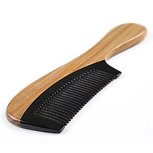 Breezelike Hair Comb - Fine Tooth Natural Sandalwood Buffalo Horn Comb - No Static Detangling Wooden Comb for Women, Men and Kids