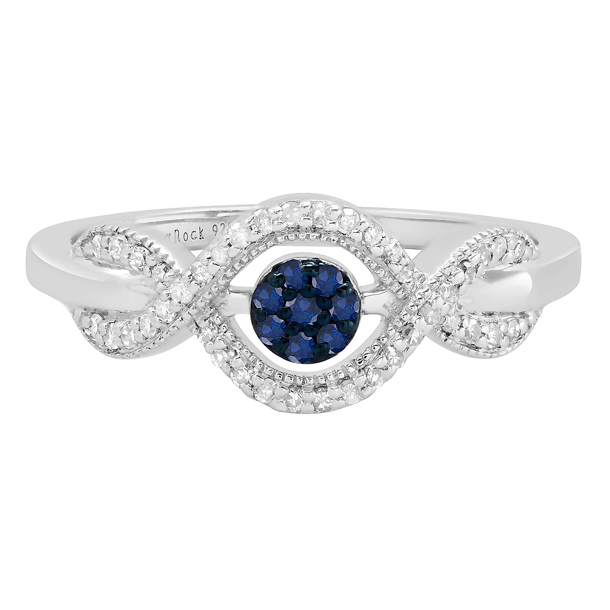 Dazzlingrock Collection Round Blue Sapphire & White Diamond Women Swirl Engagement Ring, Sterling Silver, Size 6