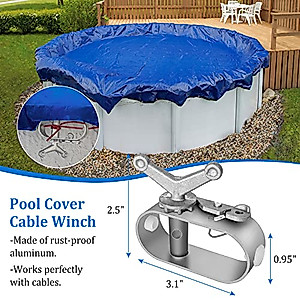 Belleone Swimming Pool Cover Cable and Winch Kit - 100ft Plastic-Coated Steel Pool Cover Wire & Aluminum Spring Loaded Pool Cover Ratchet for Above Ground Swimming Pool Winter Safe