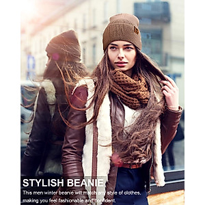 Vgogfly Beanie Men Slouchy Knit Skull Cap Warm Stocking Hats Guys Women Striped Winter Beanie Hat Cuffed Plain Hat Coffee