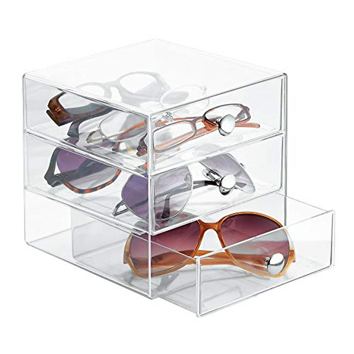 iDesign BPA-Free Plastic 3-Drawer Vanity Organizer - 6.5" x 6.5" x 6.5", Clear