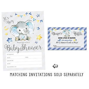 50 Elephant Baby Shower Diaper raffel Tickets, boy Blue (Small)