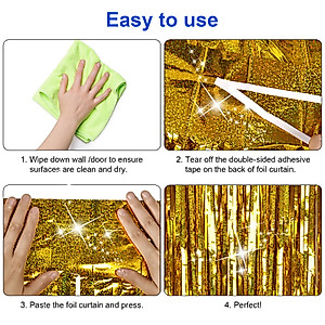 Dorbetar Party Decorations(2 Pack 3.3x8.2 Feet), Irthday Decorations Backdrop, Foil Fringe Curtains Streamers Party Decorations, Tinsel Curtain Fringe Backdrop (Gold)