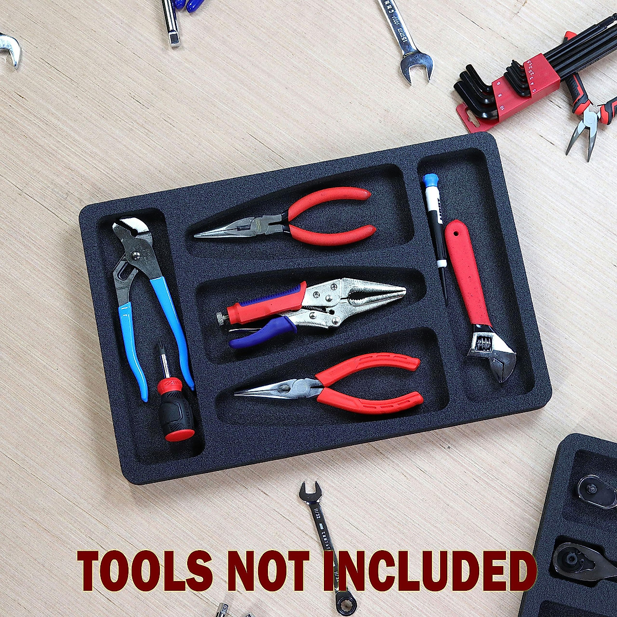 Polar Whale Tool Drawer Organizer Small Pliers Holder Insert Black Durable Foam Tray 15 x 10 Inches 5 Pockets Holds 3 Small Pliers Up To 8 Inch Long Fits Craftsman Husky Kobalt Milwaukee Many Others